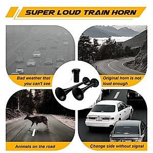 12V Air Horn Kit, Super Loud Train Horn for Truck, Air Horn Dual Truck Horn with Compressor for 12V Vehicles Trucks Pickup Trains Cars Boats (Dual black)