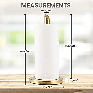 ROOMOXIE Stainless Steel Paper Towels Holder Stand Angled tip Gold Paper Towel Holder countertop 13 inch - Heavy Duty Weighted Kitchen countertop Paper Towel Holders Dispenser