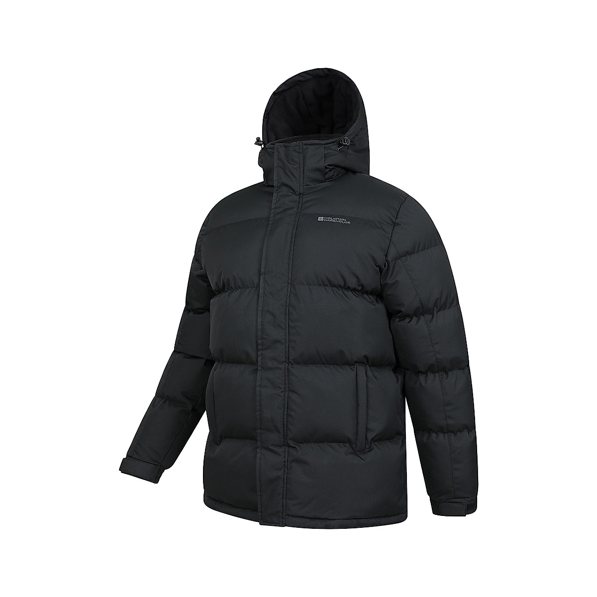 Mountain Warehouse Snow Mens Padded Jacket - Fleece Lined Hood Puffer Black Large