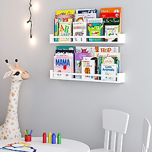 Wallniture Utah 32" White Nursery Bookshelves Wall Mounted, Wood Floating Book Shelves for Kids Room Set of 2
