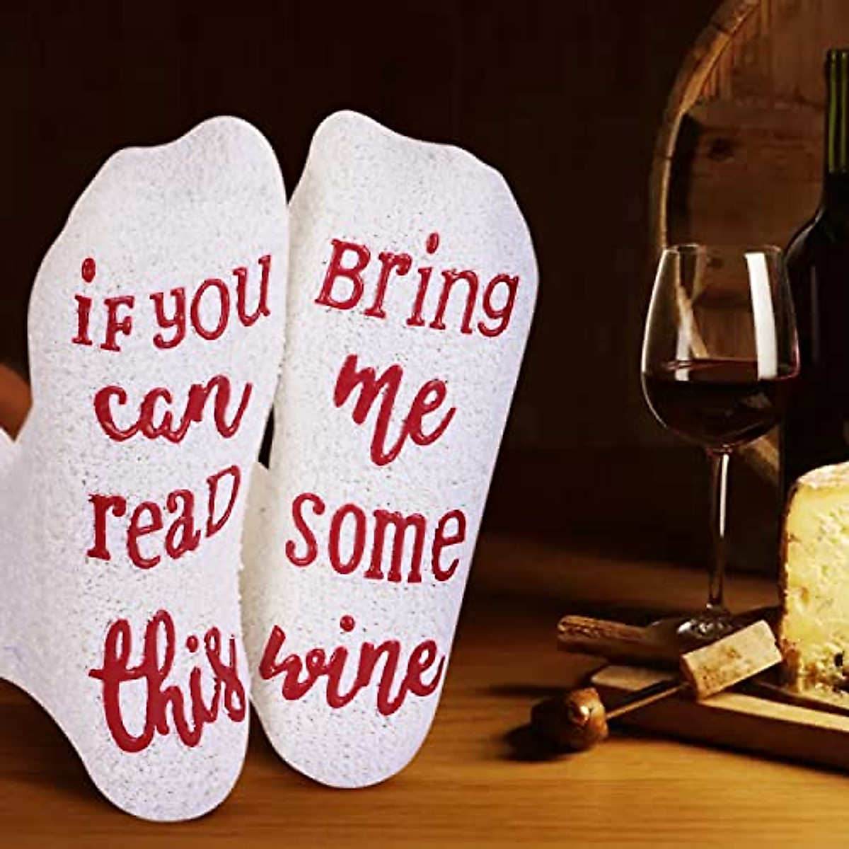 If You Can Read This Bring Me Some Wine Socks Wine Gifts for Women Girls Funny Novelty Fuzzy Socks Christmas Stocking Stuffer Slipper Socks Non Slip Home Hospital Socks, Blue