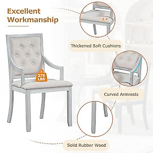 UBGO 5-Piece, Kitchen Room Sets with Wooden Round Extendable Table and 4 Upholstered Dining Chairs-Antique Gray