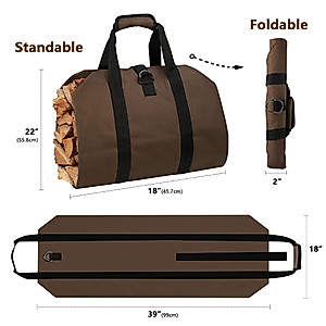Delxo Firewood Carrier Log Tote Bag Indoor 39"x18" Firewood Totes Holders Fire Wood Carriers Carrying for Outdoor Waxed Durable Wood Tote Fireplace Stove Accessories