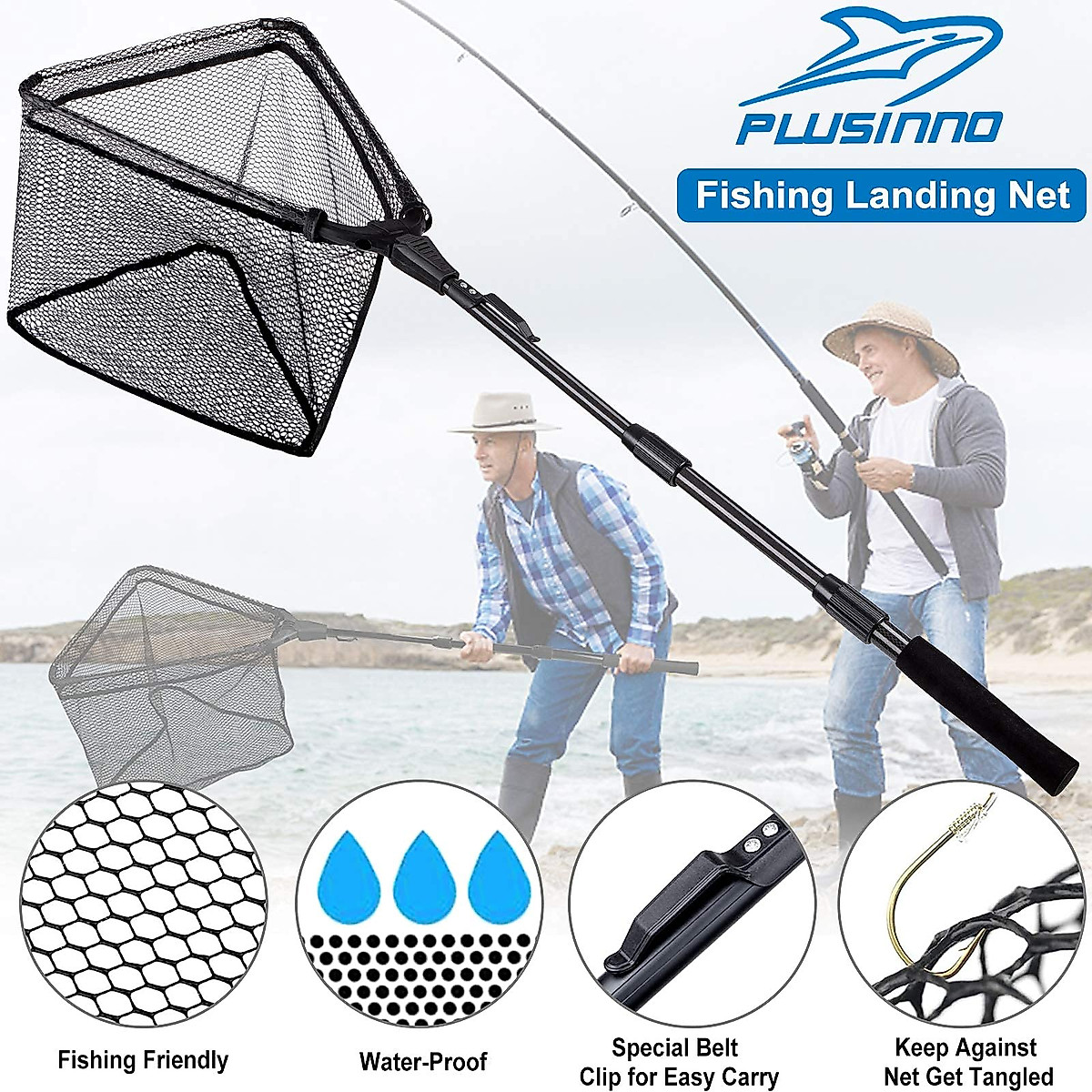 PLUSINNO Fishing Net Fish Landing Net, 263pcs Fishing Tackle Kit with Tackle Box