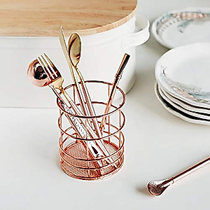 Rose Gold Metal Wire Desktop Pencil Holder Pen Cup Modern Decorative Makeup Brush Pot Multi-Use Desk Stationery Storage Organizer Container for Women, Girls, Office, Home, Dorm
