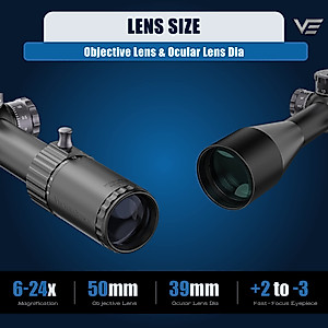 Vector Optics Marksman 6-24x50 FFP 1/10 MIL 30mm Monotube Riflescope 85-87% Light Transmission Edge-to-Edge Image Etched Glass VPA-MF Reticle for Hunting Shooting