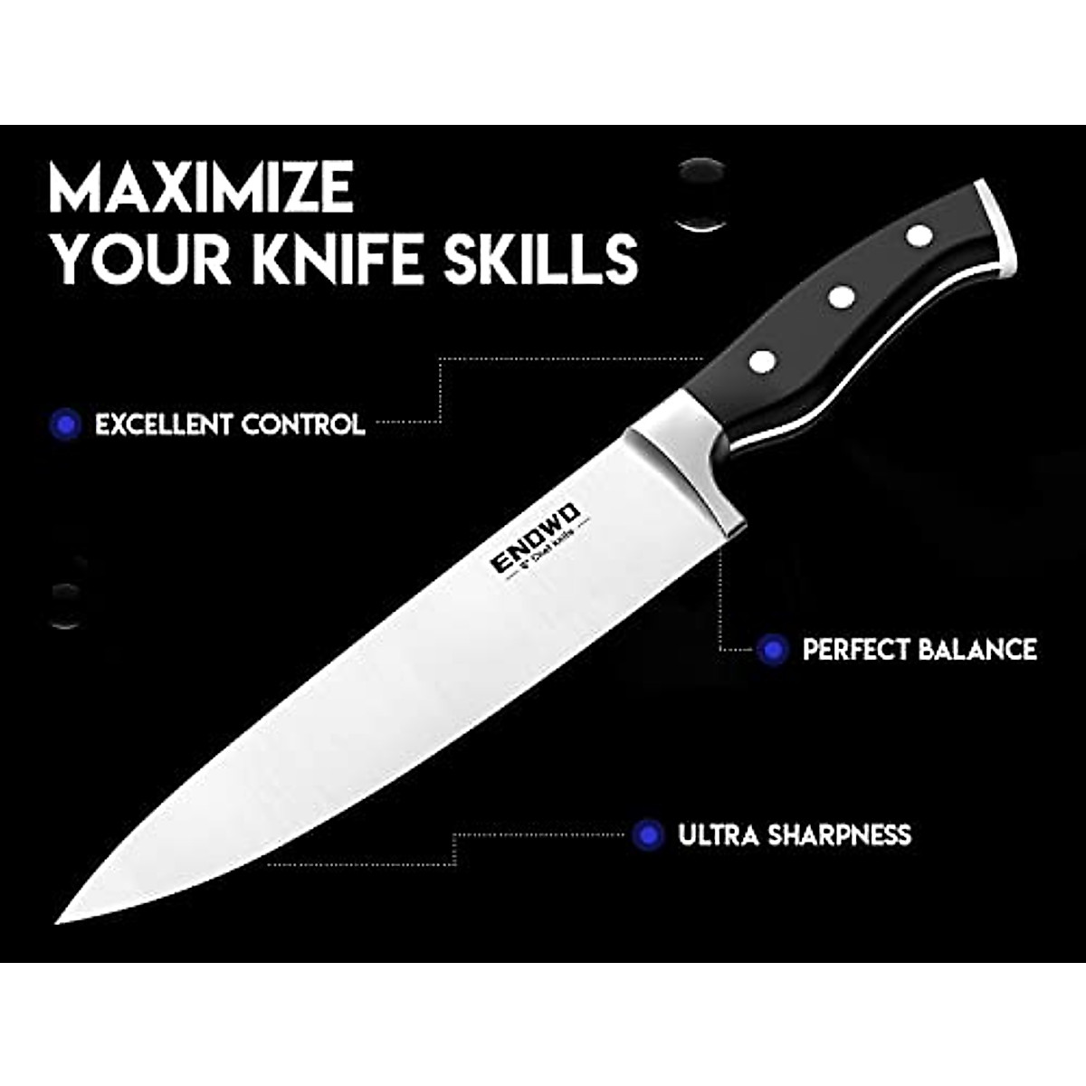 enowo Chef Knife Ultra Sharp Kitchen Knife Set 3 PCS,Premium German Stainless Steel Knife with Finger Guard Clad Dimple,Ergonomic Handle and Gift Box