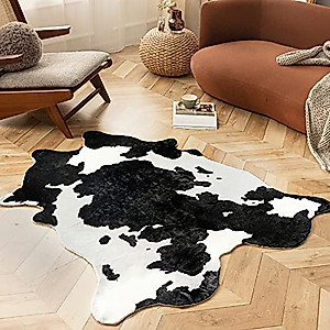 Ashler Cowhide Rug Cow Print Area Rug, Off White Cute Faux Cow Animal Mat, Non-Slip Backing, Machine Washable Rugs for Room Decor, Living Room and Bedroom, 4.6 x 5.2Ft