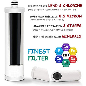 RUN.SE Countertop Filtration System, 304 Food-Grade Stainless Steel,8000 Gallons Alkaline Water Filter, Reduces 99% of Chlorine, Heavy Metals, Bad Taste (1 Filter Included)