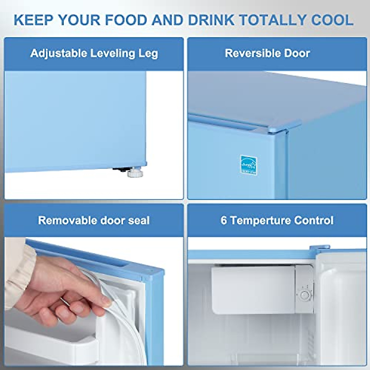 Frestec 1.6 Cu' Mini Refrigerator, Small Refrigerator, Mini Fridge with Freezer, Compact Refrigerator, Blue (FR 160 BLUE)