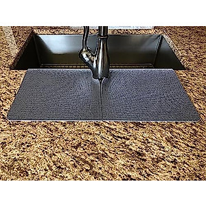 Gray, Kitchen sink faucet splash guard/guards faucet area from water damage, chipping and too much wiping, copyright 2017/TM/Patent Approved (17 in. width x 23 in. length)
