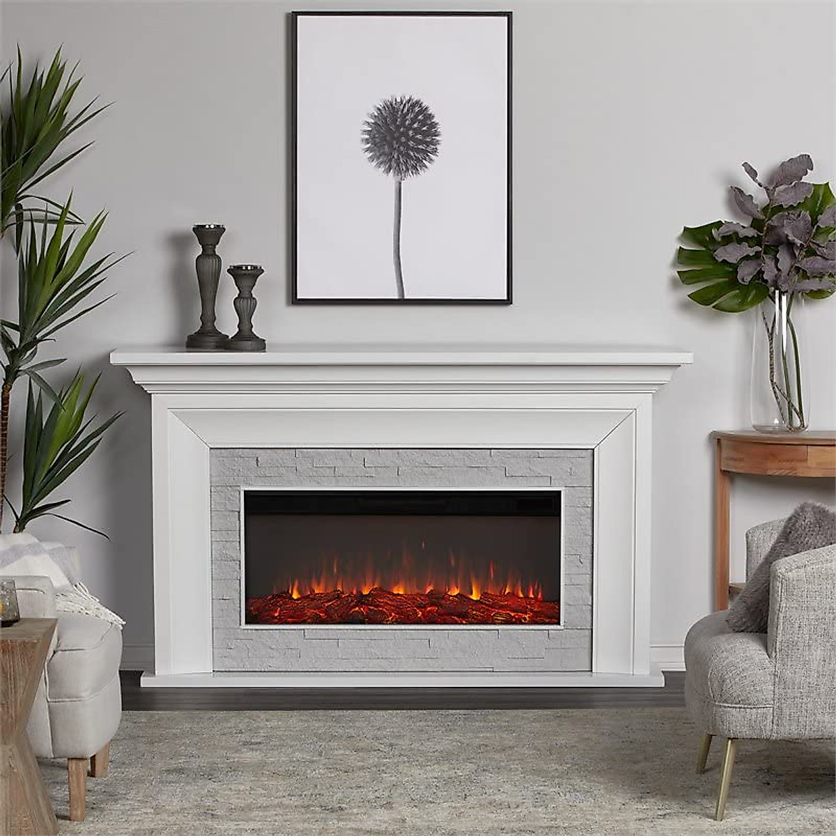 Real Flame Sonia Landscape Electric Fireplace with Remote Control - Realistic Fireplace Heater - White Indoor Fireplace (4830E-W)