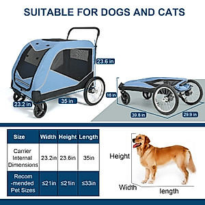Dog Stroller for Large Dogs, Extra Large Pet Stroller for Medium Dogs Foldable, Dog Wagon and Cart for 2 Dogs with Pocket Up to 352lb Blue