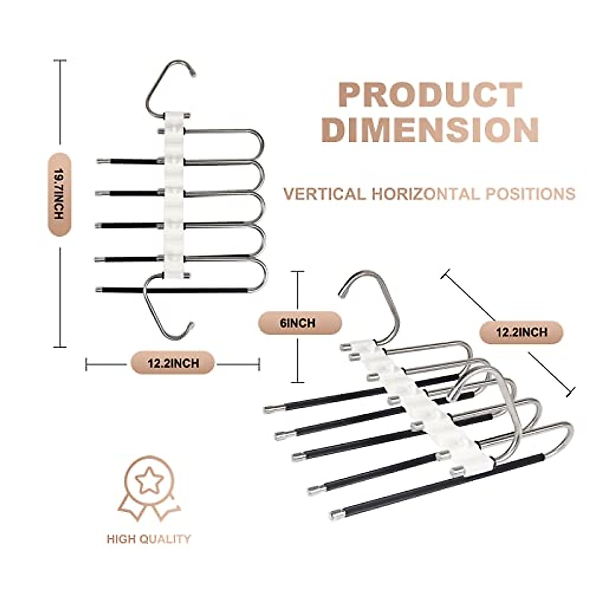 2 Pack Multifunctional Pants Rack, 5 Layers Space Saving Pants Hangers Stainless Steel Clothes Jeans Hangers Clothes Hangers for Pants Jeans Trousers Skirts Scarf