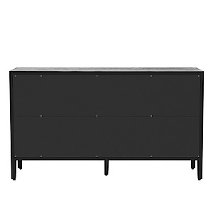 VKKILPEE 58" Black Accent Cabinet with Three Tempered Glass Doors, Wood Buffet Sideboard Floor Cabinet Sideboard with Adjustable Shelf, Multifunctional Storage Cabinet for Collections, Display