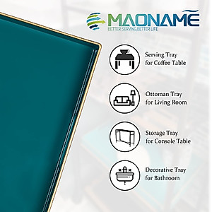 MAONAME Decorative Tray, Green Serving Tray with Handles, Coffee Table Tray, Square Plastic Tray for Ottoman, Bathroom, Kitchen, 13"x13"x1.57"