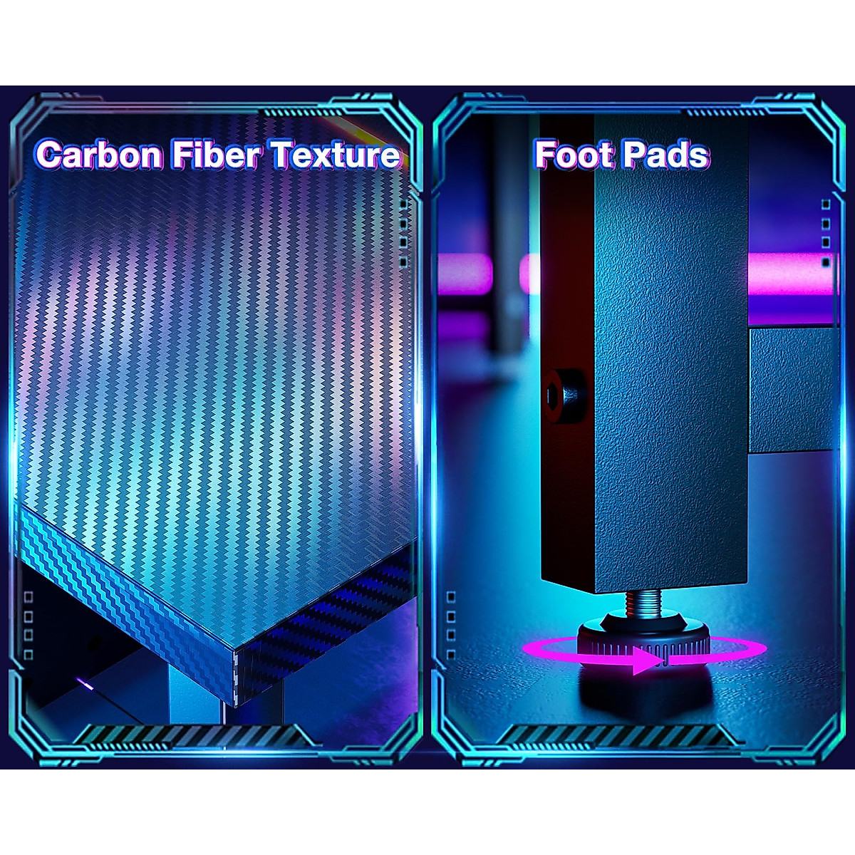 Casaottima 51 inch L Shaped Gaming Desk with Power Outlets and USB Port, Corner Desk Gaming Table with Monitor Stand for Home Office, Computer Desk for Small Space, Carbon Fiber Surface, Black