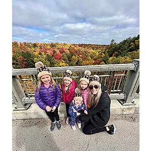 Funky Junque Mom and Baby Pom Pom Hat Set, Mommy and Me Winter Hats, Matching Double Pom Beanies, One Size Adult/Infant, Leopard Latte