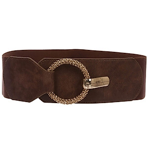 Women's 3" (75 mm) Wide High Waist Fashion Stretch Belt with Ring Hook Buckle, Brown | s/m 27"-30"