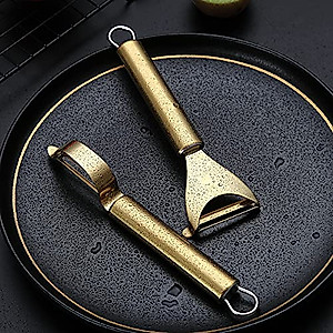 Gold Potato Vegetable And Fruit Peelers For Kitchen, Kyraton Titanium Gold Plating Stainless Steel Peelers,Sharp Blade And Ergonomic Non Slip Easy To Grip Set Of 2