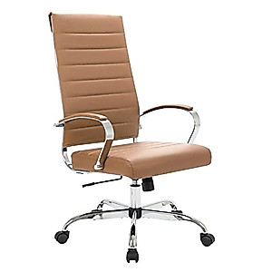 LeisureMod Benmar Modern High-Back Adjustable Swivel Leather Office Chair, Brown