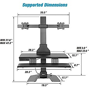 AVLT Dual 32" Monitor Electric Standing Desk Converter with Huge Keyboard Tray Extra Large 28"x 16" Spacious Tabletop Motorized Automatic Height Adjustable Sit to Stand Table Sturdy Small Footprint