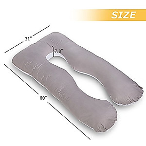 Meiz Pregnancy Pillows, 60" Pregnancy Pillows for Sleeping - Maternity Pillow for Pregnant Women - Full Body Pillow with Washable Cover for Back Pain Relief (White & Grey)