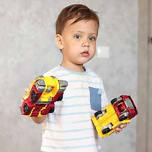 Car Toy for 3 4 5 6 7 Year Boy, Kids Construction Truck Vehicles Robot, Transform into Big Rescue Bot, Magnetic STEM Building Action Figure for Toddlers, Holiday Birthday Gift for Girl (Yellow)