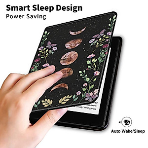 EDGFRTOIO for All New Kindle (11th Generation-2022 Release) Case 6" E-Book Reader Cover, Premium PU Leather Smart Folio Case Folding Stand Cover for Kindle 11 2022/2023, Flowers Moon Phase Stars Sky