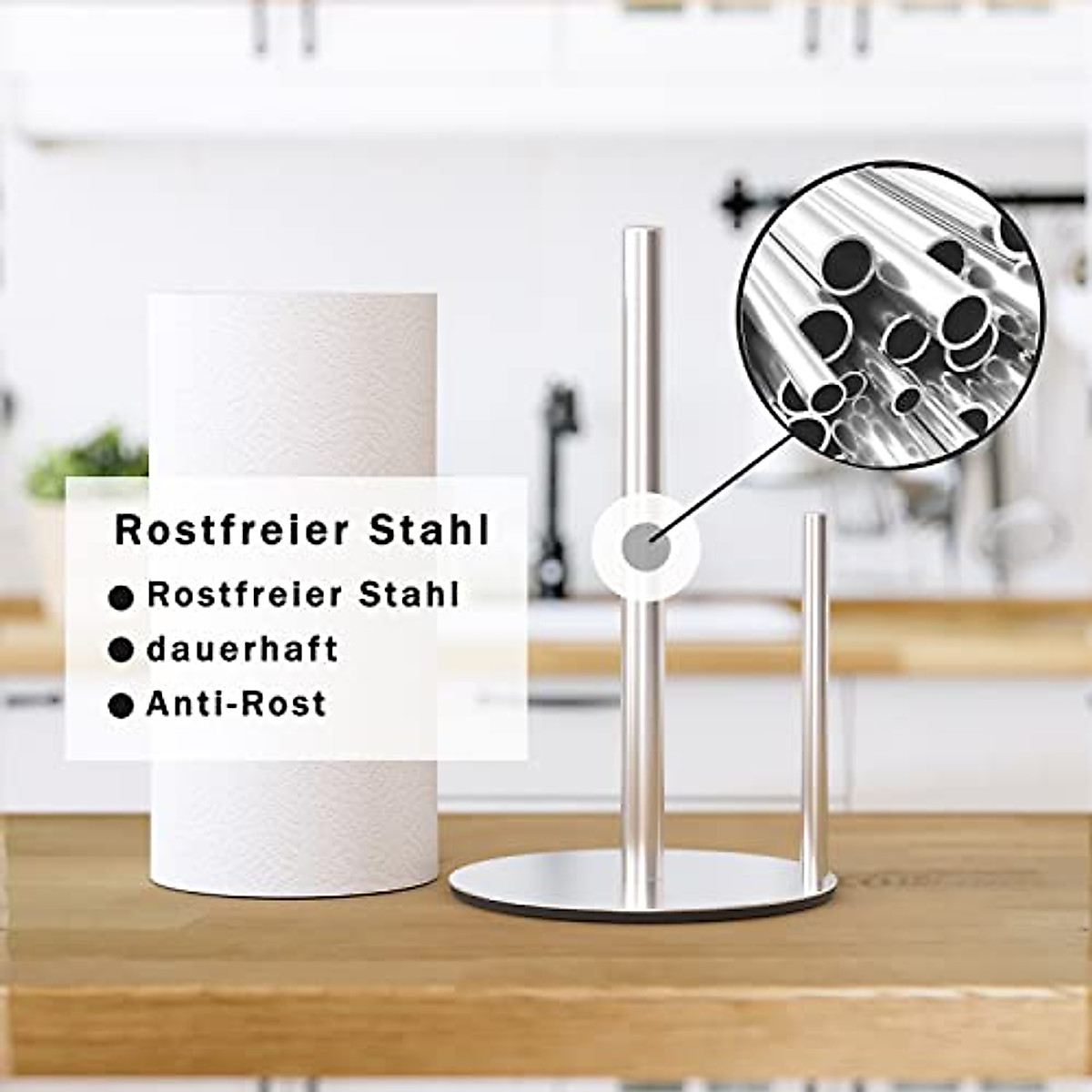 Paper Towel Holder Silver Kitchen Roll Holder, Premium Stainless Steel Paper Towel Holder for Kitchen Roll Organize, One-Handed Operation Countertop Roll Dispenser with Weighted Base
