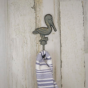 TG,LLC Treasure Gurus Metal Coastal Pelican Wall Hook Beach House Hat Coat Hanger Bath Towel Rack Nautical Home Decor