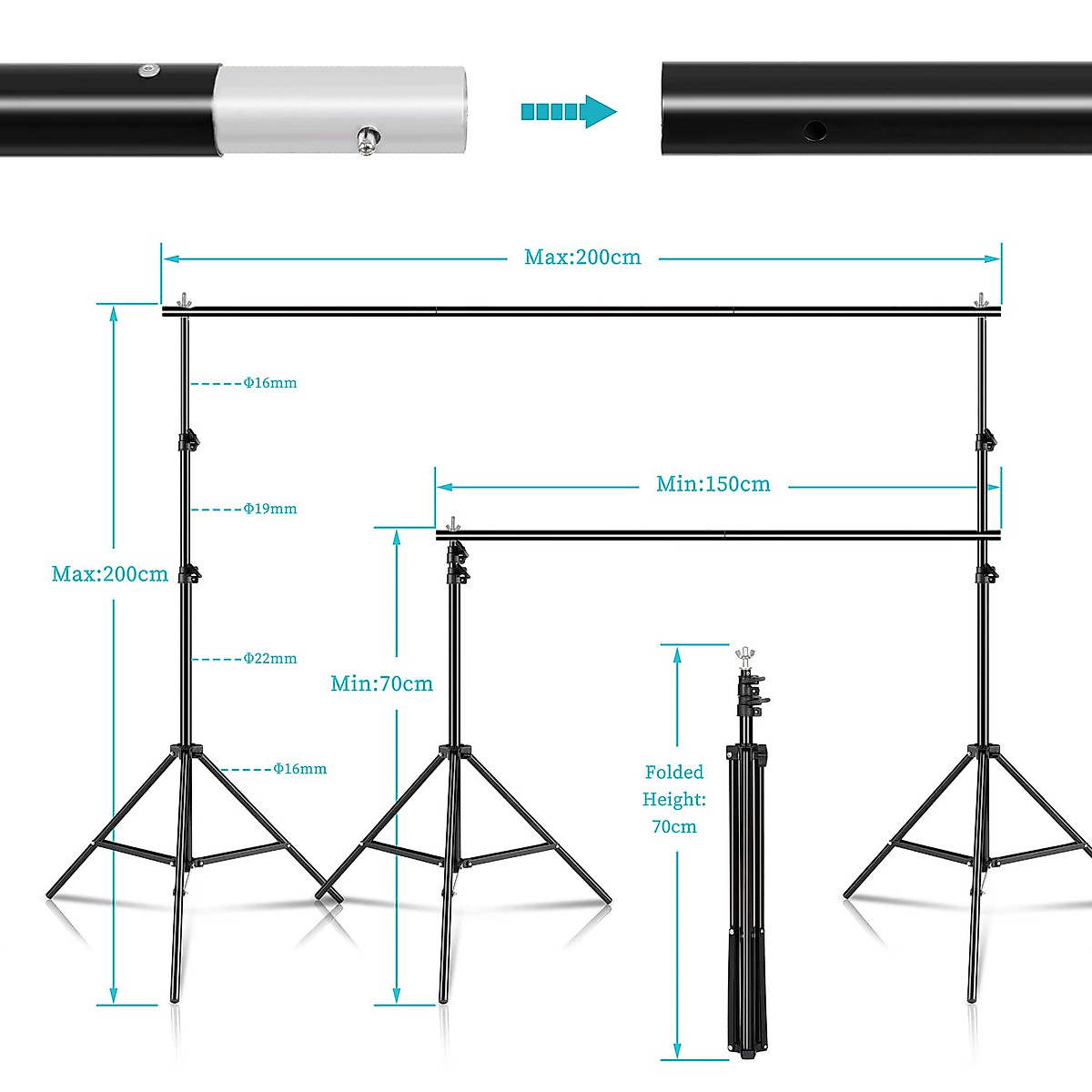 GSY Backdrop Stand 6.5x6.5ft/2x2m, Adjustable Heavy Duty Background Stand for Parties, Wedding, Photography, Ad Display, Activity Decoration