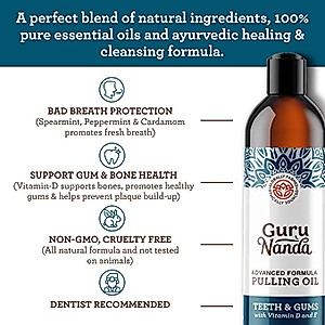 GuruNanda Advanced Formula Oil Pulling with Tongue Scraper - Oil Pulling for Healthy Teeth & Gums with Vitamin D,E - Coconut Oil Natural Mouthwash, Helps with Fresh Breath & Teeth Whitening (8Fl. Oz)