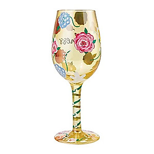 Enesco Designs by Lolita Kindness Floral Hand-Painted Artisan Wine Glass, 15 Ounce, Multicolor