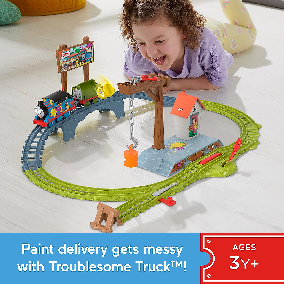 ​Thomas & Friends Motorized Toy Train Set Paint Delivery with Thomas & Troublesome Truck for Pretend Play Preschool Kids Ages 3+ Years