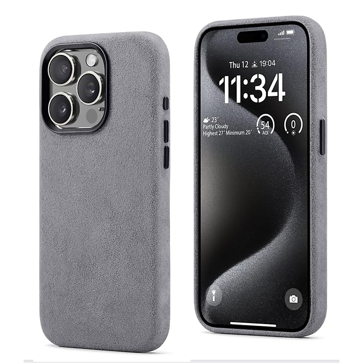 TYXDKJ Alcantara Case for iPhone 15 Pro,Handmade Fully-Wrapped Synthetic Suede Cover, Compatible with MagSafe Wireless Charging (Gray)