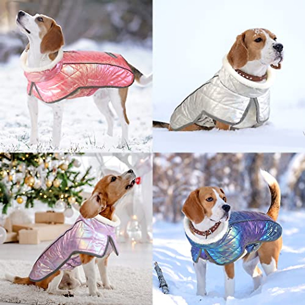 Dog Winter Coat, Christmas Dog Jacket with Trench Coat Collar Design, Waterproof Dog Sweater with Harness Hole & Reflective Stripes, Warm Pet Vest for Small Medium Extra Large Dogs (Purple, M)