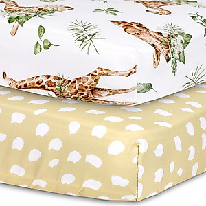Gllquen Baby Crib Sheets for Boys Girls, Organic Fitted Crib Sheets Elastic Toddler Bed Crib Mattress Sheet Floral Pattern, Standard Safe Crib Sheets for Baby Unisex 52"x 28" x9"(Giraffe)