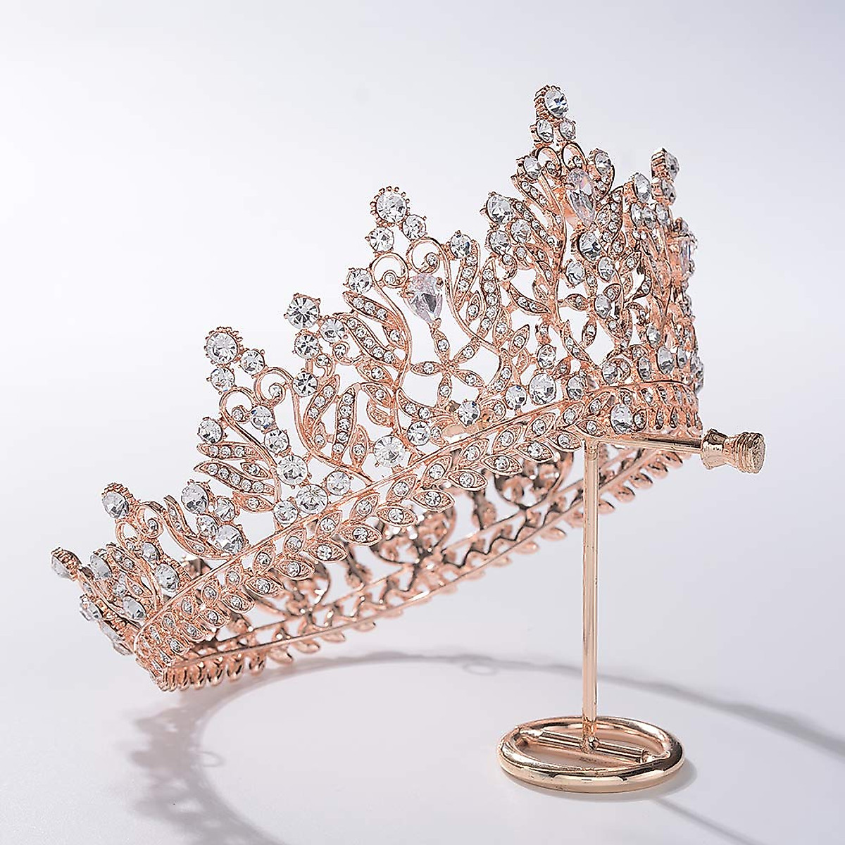 S SNUOY Rose Gold Crown for Women Full Round Queen Crowns Crystal Tiaras for Crown Rhinestone Bridal Headband Pageant Prom Wedding Hair Jewelry