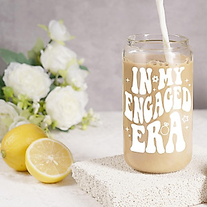 Coolife 16 oz in My Engaged Era Coffee Glass Cups w/Lids Straws - Engagement Gifts for Her Women, Bride to be Gifts - Bridal Shower, Bachelorette Gifts for Bride, Fiance Gifts for Women, Future Mrs