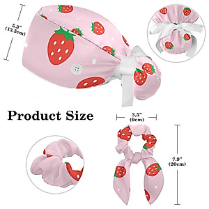 Asaile Adjustable Strawberry Patterns Scrub Cap, Working Hat Hair Cover with Ponytail Pouch, Soft Bouffant Surgical Nurse Cap, Multicoloured 10, Medium-Large