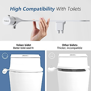 Veken Ultra-Slim Bidet, Non-Electric Dual Nozzle (Posterior/Feminine Wash) Fresh Water Sprayer, Adjustable Water Pressure, Bidet for Toilet Seat Attachment, Stainless Steel Inlet Badays