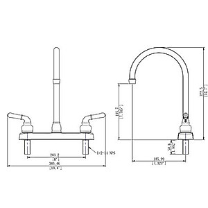 Chromed Surface 8" Two-Handle Tall Stainless Steel Spout Kitchen Faucet 8-Inch Center Hole [1113 PF] ADA Plastic (POM) Body HI Rise SPOUT NO Lead