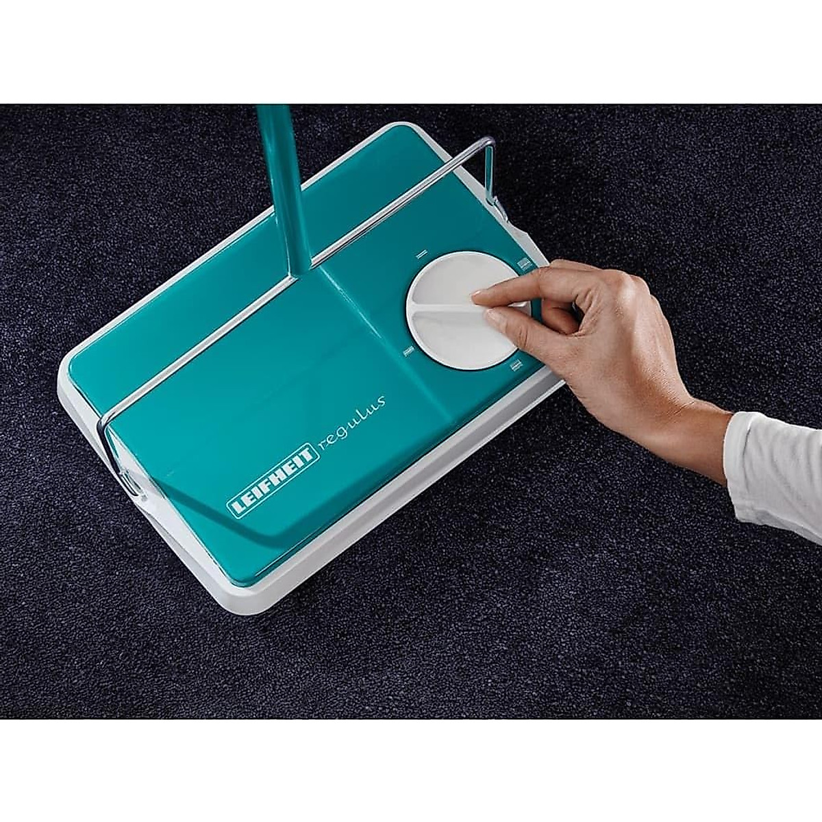 Leifheit Floor Sweeper, Carpet Sweeper,Carpet Sweeper Regulas, Turquoise, with Height Adjustment; 3 Sweeping Brushes; Sweeping Width 22 cm