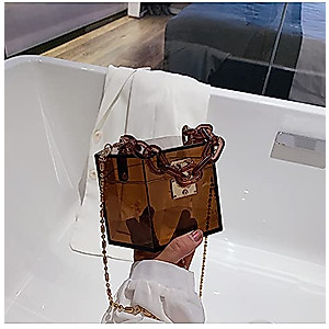 Acrylic Chain Transparent Box Jelly Bag Hexagon Clear PVC Handbag Mini Evening Crossbody Bag (Brown)