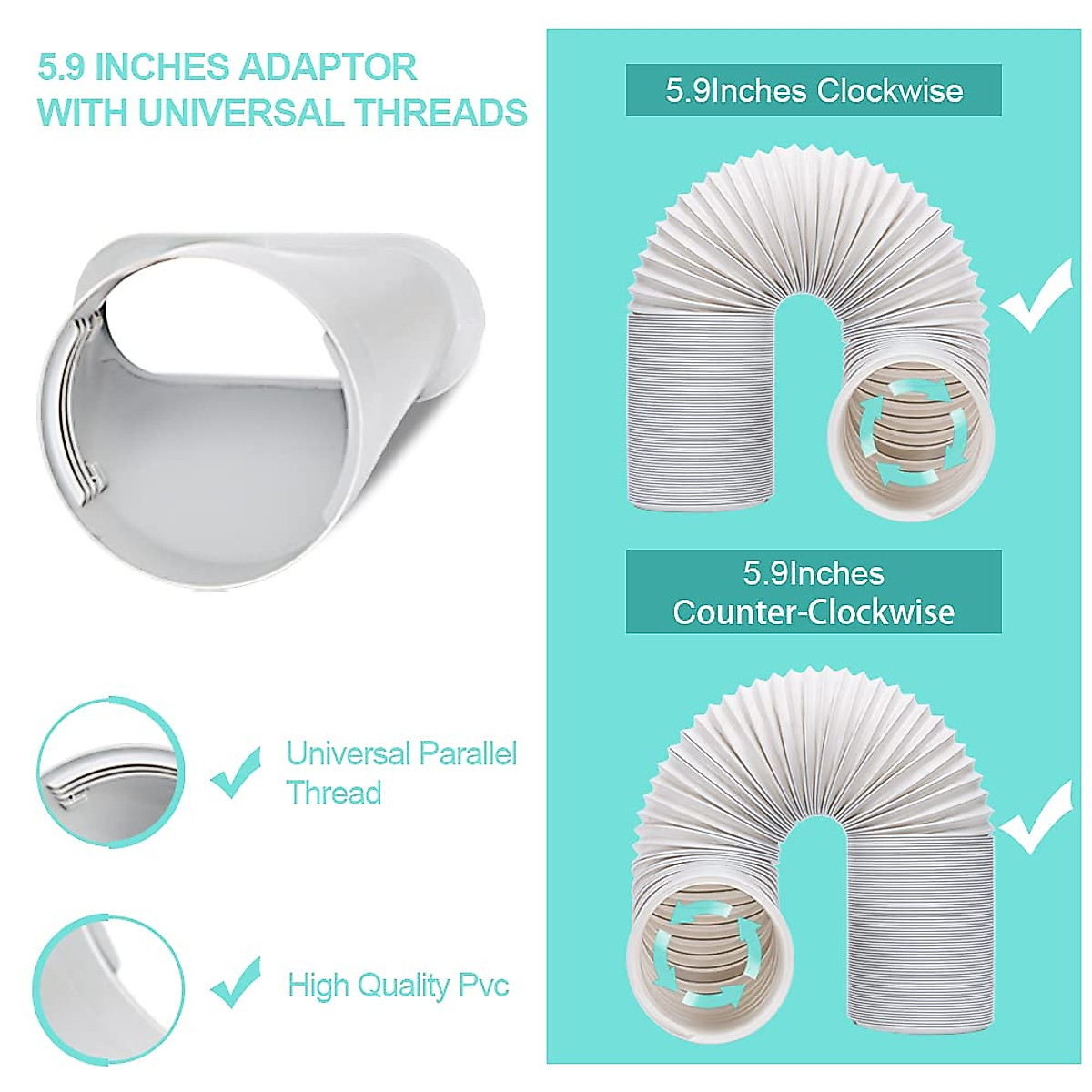 KLOLKUTTA Portable Air Conditioner Window Kit with Coupler, Portable AC Window Kit Accessories for Exhaust Hose, Adjustable Universal Window Slide Panels Kit Plates for 5.9 Inches Ducting