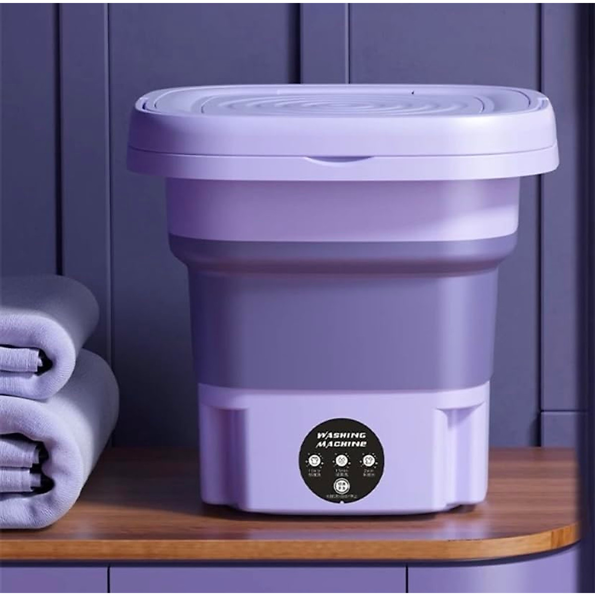 Mini Portable Folding Washing Machine For Clothes With Drain Basket for Travel (Purple)