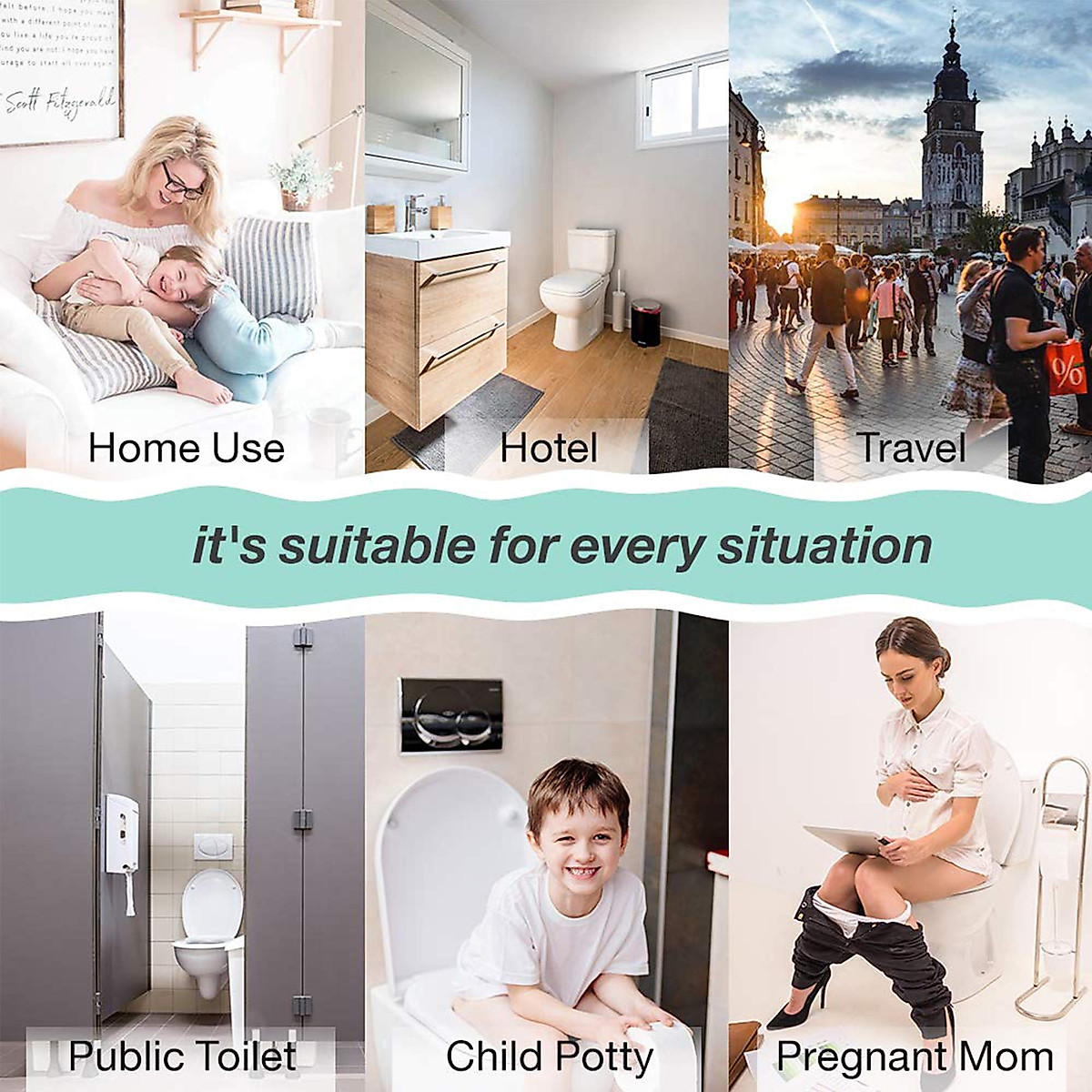 18FTRabbit 25 Packs Disposable Toilet Seat Covers - Full Cover Individually Wrapped Portable Potty Covers for Travel, Adult, The Pregnant, Kids and Toddler Potty Training (Wave)