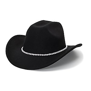Women Sparkly-Rhinestone Western-Cowgirl-Hat Glitter-Bling Cowboy-Hat Felt-Rodeo-Hat for Disco-Party Medium/Large