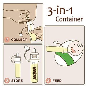 haakaa Colostrum Collector with Storage Case Set, Included 1 pc Reusable Cotton Wipe and Storage Box (0.1oz/4ml, 6 pcs)